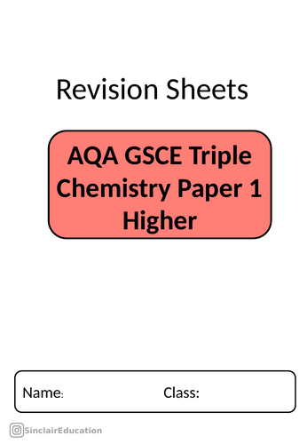 AQA GCSE Chemistry Revision Sheets Paper 1 | Teaching Resources