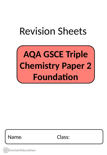 AQA GCSE Chemistry Revision Sheets Paper 2 | Teaching Resources