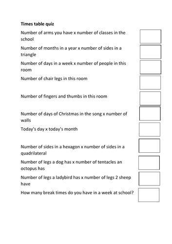 Quick Quiz - Times Tables | Teaching Resources