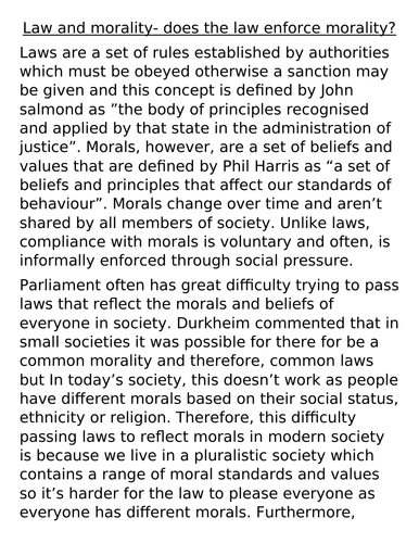 law and morality essay a level law ocr | Teaching Resources
