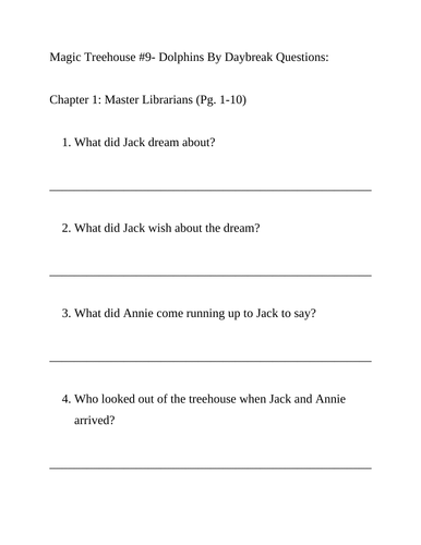 Reading Comprehension- Magic Treehouse #9- Dolphins at Daybreak ...