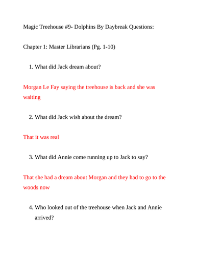 Reading Comprehension- Magic Treehouse #9- Dolphins at Daybreak ...