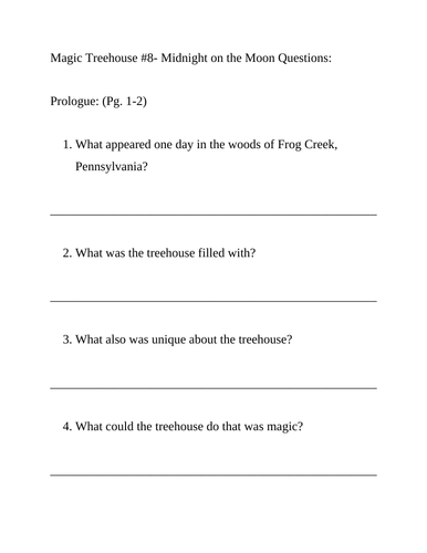 Reading Comprehension- Magic Treehouse #8- Midnight on the Moon ...