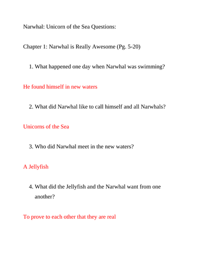 Reading Comprehension- Narwhal #1- Unicorn of the Sea | Teaching Resources