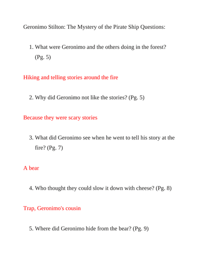 Reading Comprehension- Geronimo Stilton- The Mystery of the Pirate Ship ...