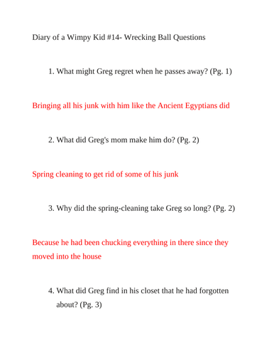 Reading Comprehension- Diary Of A Wimpy Kid #14- Wrecking Ball ...