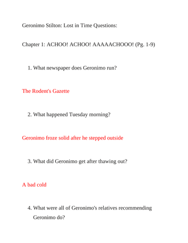 Reading Comprehension- Geronimo Stilton: Lost in Time | Teaching Resources