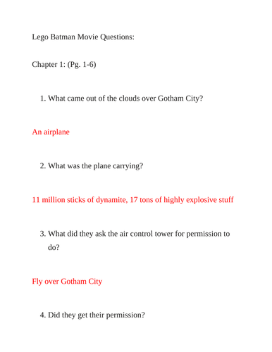 Reading Comprehension- The Lego Batman Movie | Teaching Resources