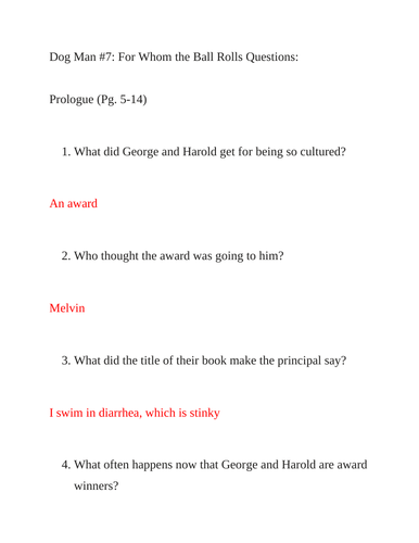 Reading Comprehension- Dog Man #7- For Whom The Ball Rolls | Teaching ...