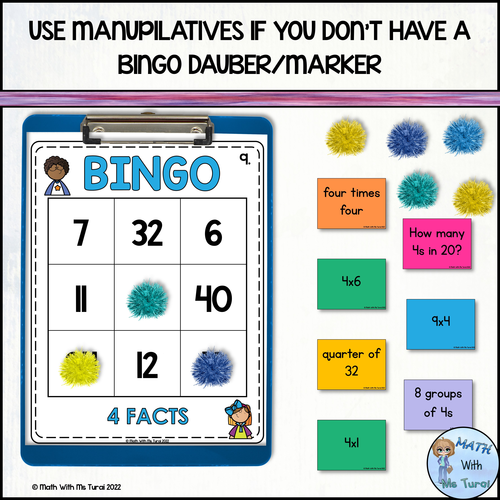 Multiplication and Division Fact Fluency Mini Bingo | 4 Facts ...