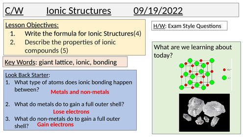 Ionic Structures FULL LESSON H | Teaching Resources