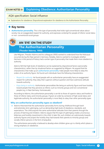AQA A Level Psychology Exam Notes and Model Answers: Authoritarian ...