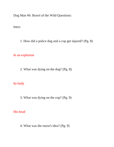 Reading Comprehension- Dog Man #6- Brawl Of The Wild | Teaching Resources
