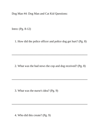 Reading Comprehension- Dog Man #4- Dog Man And Cat Kid | Teaching Resources