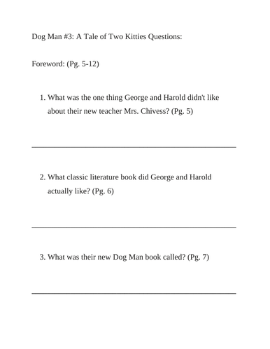 Reading Comprehension- Dog Man #3- A Tale Of Two Kitties | Teaching ...