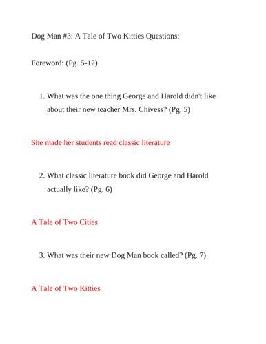 Reading Comprehension- Dog Man #3- A Tale Of Two Kitties | Teaching ...