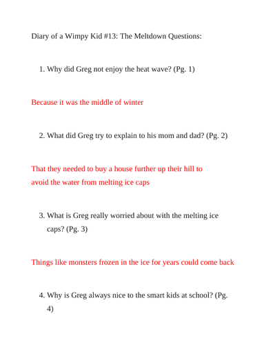 Reading Comprehension- Diary Of A Wimpy Kid #13- The Meltdown ...