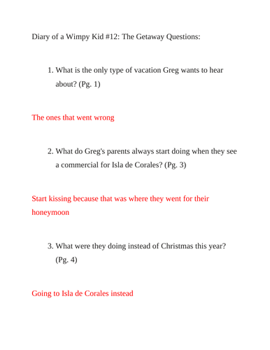 Reading Comprehension- Diary Of A Wimpy Kid #12- The Getaway | Teaching ...