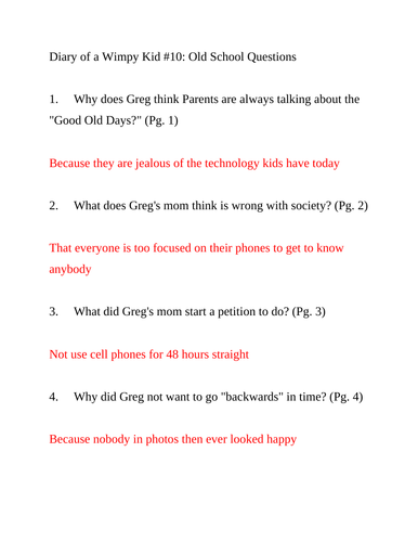 Reading Comprehension- Diary Of A Wimpy Kid #10- Old School | Teaching ...