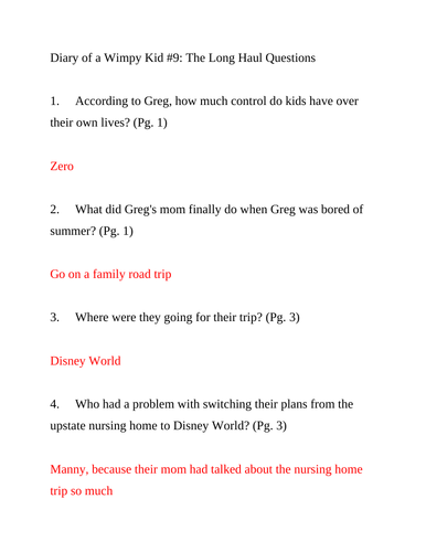 Reading Comprehension- Diary of a Wimpy Kid #9- The Long Haul ...