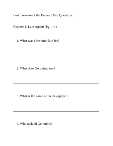 Reading Comprehension- Geronimo Stilton #1- Lost Treasure Of The ...