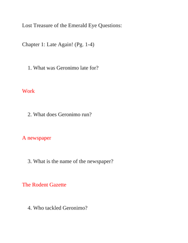 Reading Comprehension- Geronimo Stilton #1- Lost Treasure Of The ...