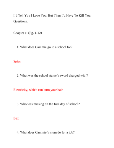 Reading Comprehension- Gallagher Girls #1- I'd Tell You I Love You, But ...