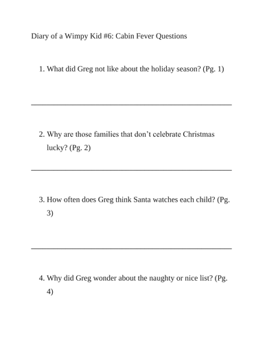 Reading Comprehension- Diary of a Wimpy Kid #6- Cabin Fever | Teaching ...