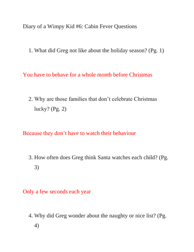 Reading Comprehension- Diary of a Wimpy Kid #6- Cabin Fever | Teaching ...