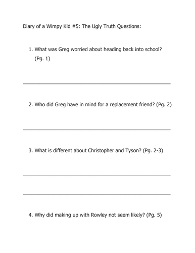 Reading Comprehension- Diary of a Wimpy Kid #5- The Ugly Truth ...