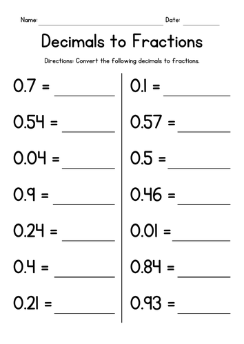 Converting Decimals to Proper Fractions | Teaching Resources