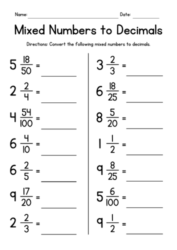Converting Mixed Numbers to Decimals | Teaching Resources