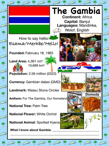 THE GAMBIA History & Geography, Travel The World Worksheet | Teaching ...