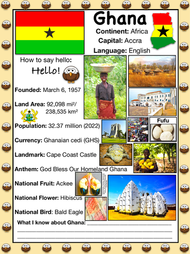 GHANA History & Geography, Travel The World Worksheet | Teaching Resources