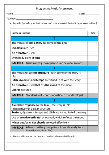 Programme Music Composing Assessment Success Criteria | Teaching Resources