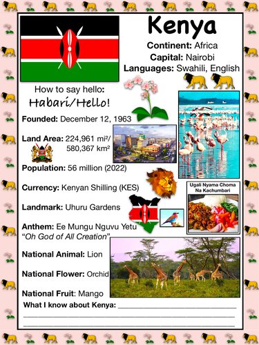 KENYA History & Geography, Travel The World Worksheet | Teaching Resources