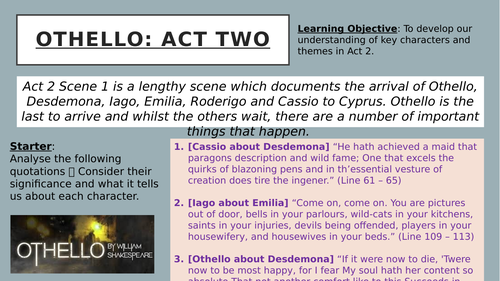 Othello - Act Two | Teaching Resources