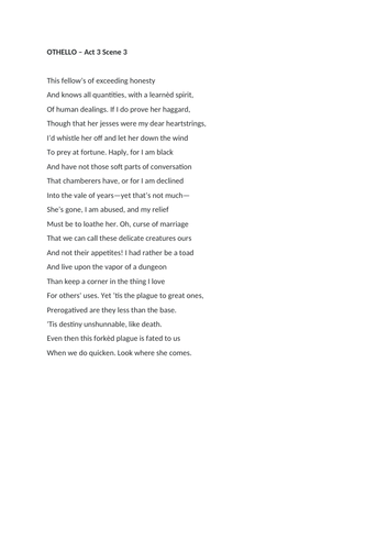Othello - Act Three | Teaching Resources