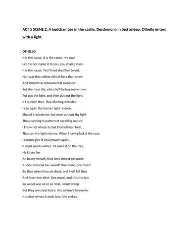 Othello - Act Five | Teaching Resources