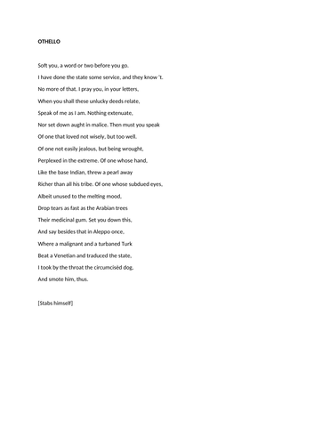 Othello - Act Five | Teaching Resources