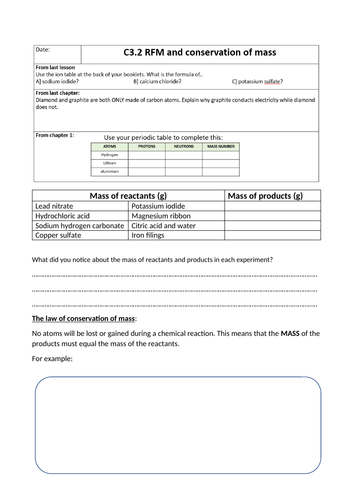 RFM, mass changes and percentage mass | Teaching Resources