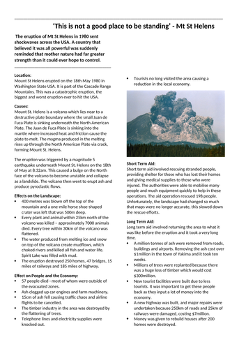 Mt St Helens eruption case study | Teaching Resources
