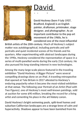 David Hockney Cover Lesson | Teaching Resources