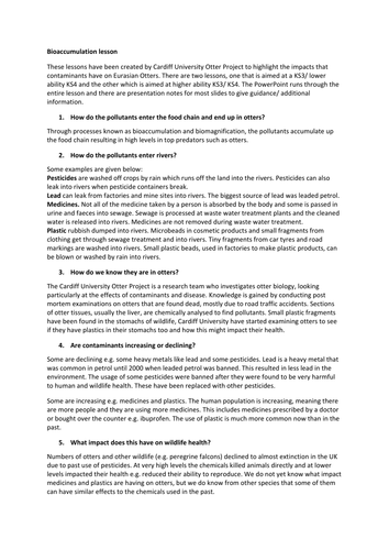 KS3/KS4 Bioaccumulation featuring otters | Teaching Resources