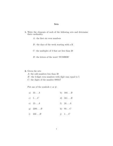 Sets, operations with sets and Venn diagrams worksheet (with solutions ...