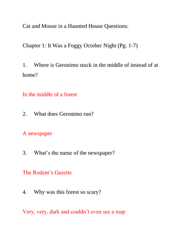 Reading Comprehension- Geronimo Stilton #3- Cat And Mouse in a Haunted ...