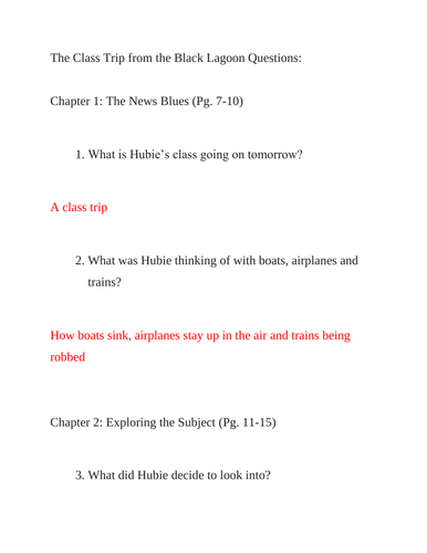 Reading Comprehension- Black Lagoon #1- The Class Trip From The Black ...