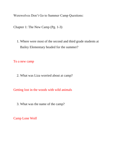 Reading Comprehension- Bailey School Kids #2- Werewolves Don't Go To ...