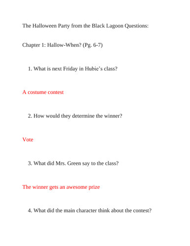 Reading Comprehension- The Halloween Party From The Black Lagoon ...