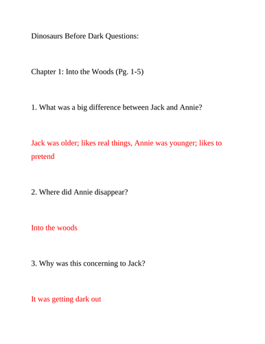 Reading Comprehension- Magic Treehouse #1- Dinosaurs Before Dark ...